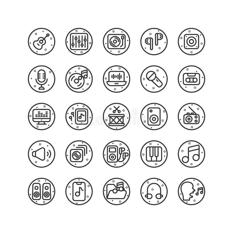 Music and Sound Outline Icon Set. Stock Vector - Illustration of media ...
