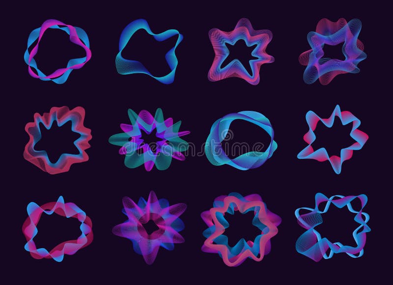 Music Sound Wave Circle Set on Black Background - Glowing Neon Shapes ...
