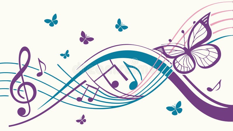 Music Staff with Butterflies and Abstract Elements Vector Design ...