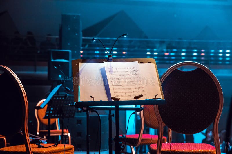 Music Stand with Notes on Stage Stock Image - Image of metal ...