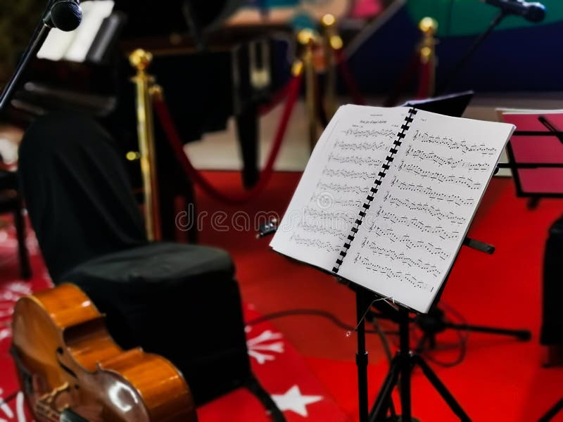Music Stands with Notes Around. the Orchestra is on Break Stock Photo ...