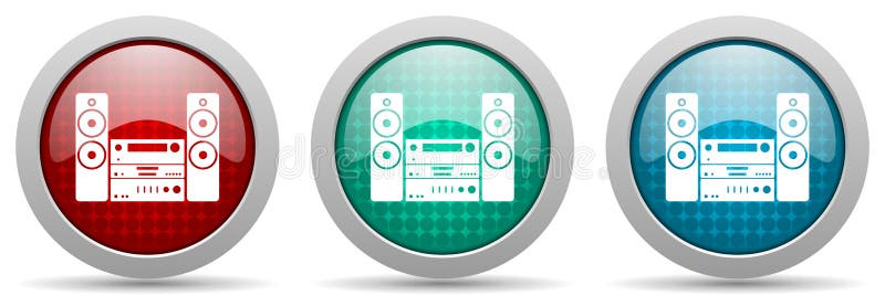 Music, Stereo Equipment Vector Icon Set, Glossy Web Buttons Collection ...