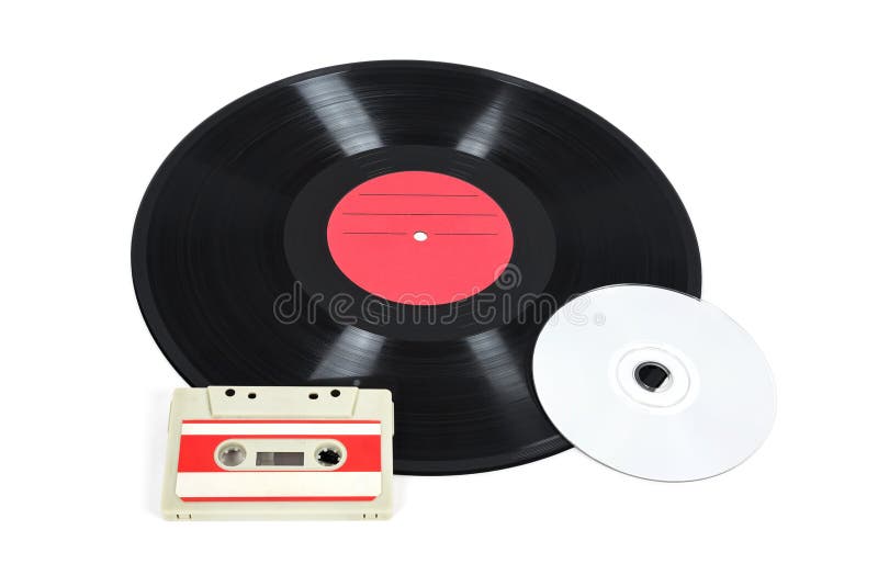 Music Storage Devices - Vinyl Record, Analog Cassette and CD Stock ...