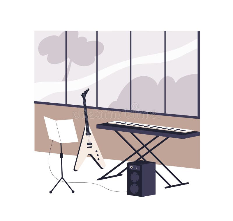 Music Studio, Classroom with Electric Guitar, Synthesizer. Creative ...