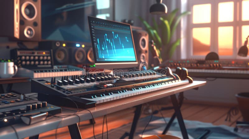 Music Studio with Computer and Equipment Stock Image - Image of ...