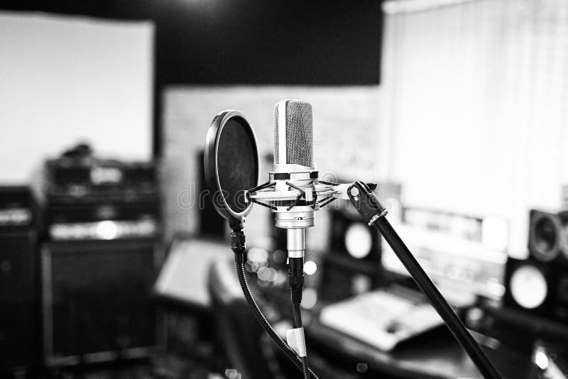 Music Studio. Condenser Microphone. BW Stock Image - Image of device ...