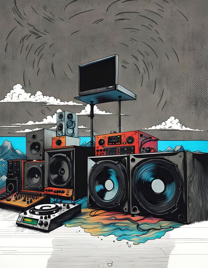 Music Studio and Dj Setup with Technical Equipment in Front of Sky - Ai ...