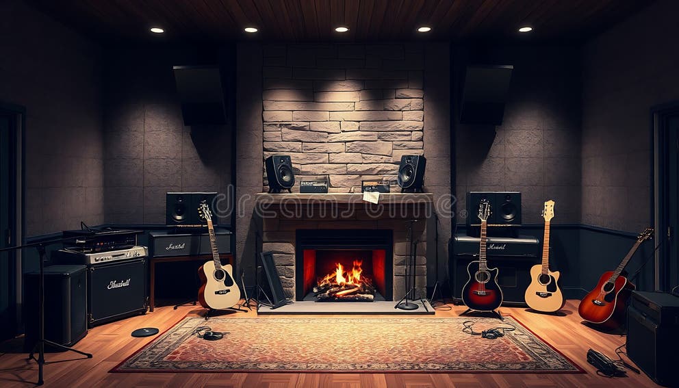 Music Studio with Instruments, Representing Recording Studios, Musical ...