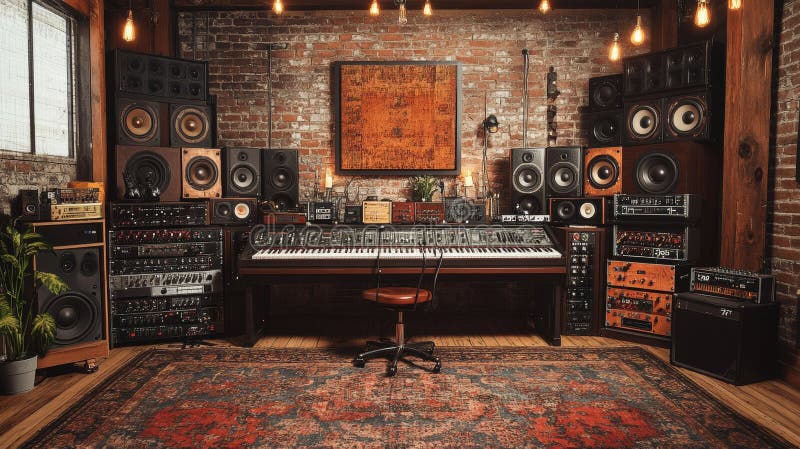 Music Studio with Vintage Design and Musical Instruments Stock ...