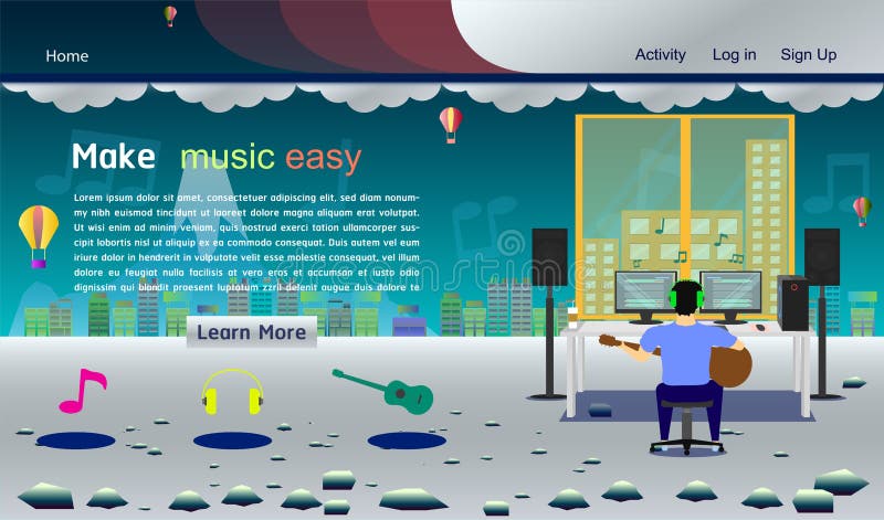 Music Studio Website Template Silver Colorful Vector Illustration Eps10 ...