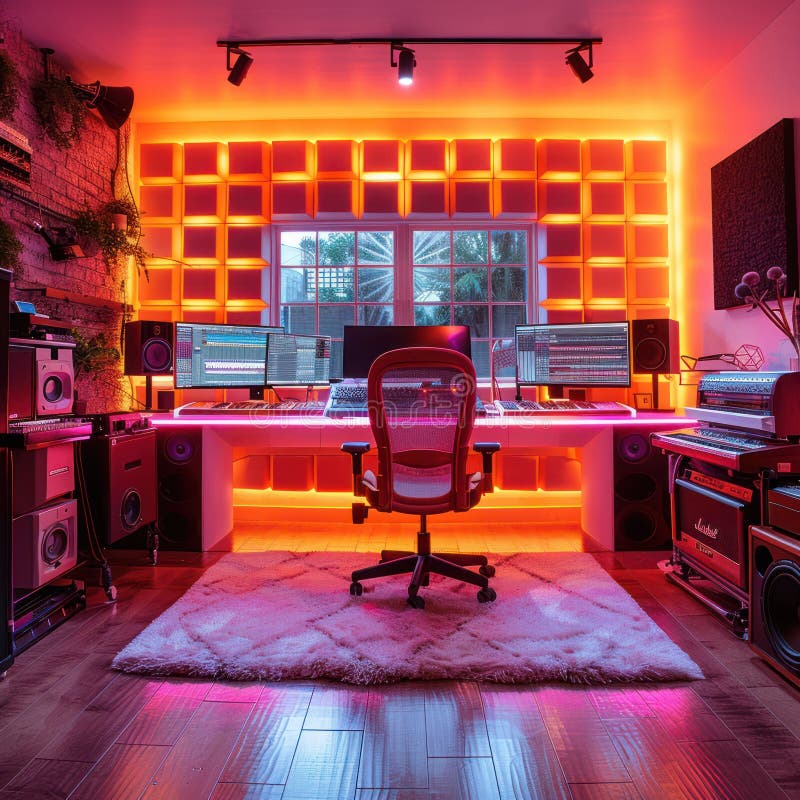Music Studio Workspace with Soundproof Panels on the Walls, Sound ...