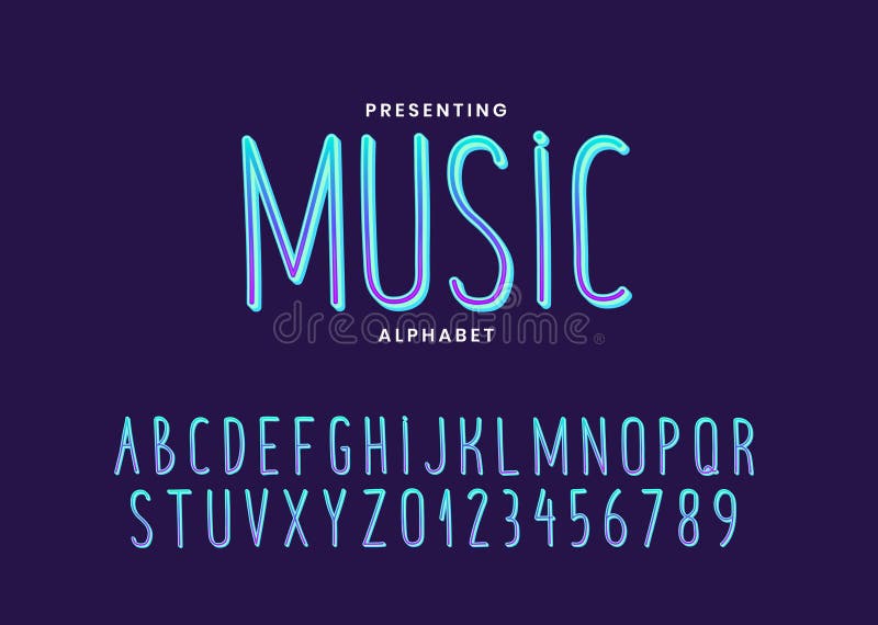 Music Style Gradient Alphabet Font Template. Thin Hand Drawn Fontface ...