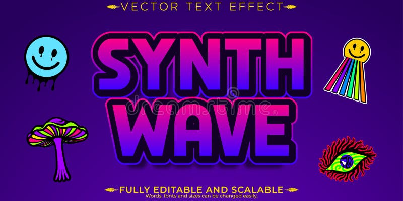 Music Synth Wave Text Effect, Editable Retro and Neon Text Style Stock ...