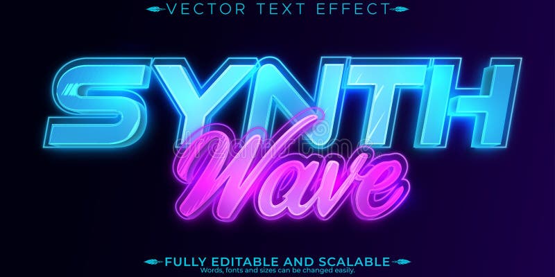 Music Synth Wave Text Effect, Editable Retro and Neon Text Style Stock ...