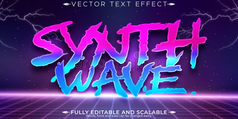Music Synth Wave Text Effect, Editable Retro and Neon Text Style Stock ...