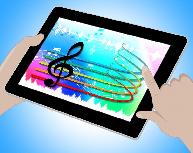 Music on Tablet Shows Sound Track and Tablets Stock Illustration ...