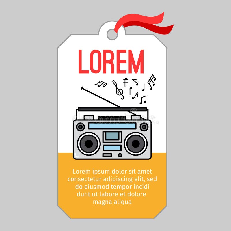 Music Tag with Record Player Stock Vector - Illustration of cassette ...