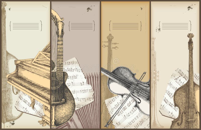 Music Theme Banners - Instruments Drawing Stock Vector - Illustration ...