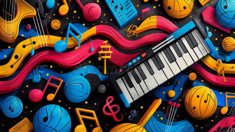Music-themed Doodle Art, Vibrant Doodle Design Featuring Colorful Music ...