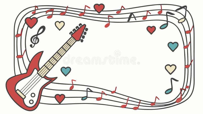 A Music-themed Frame with a Guitar, Hearts, and Musical Notes. Vector ...