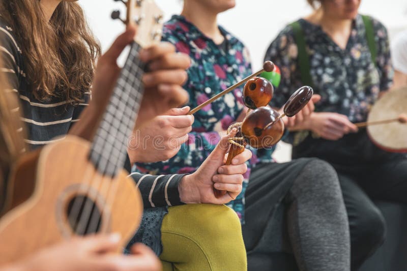 Music Therapy Concept, a Group of People Playing Different Types of ...