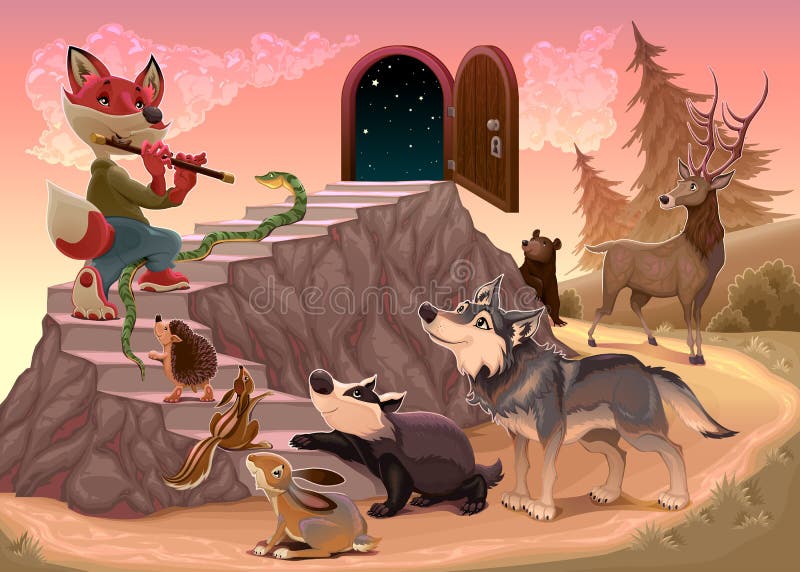 Music To Go Beyond the Fear. Fox is Playing the Flute Stock Vector ...