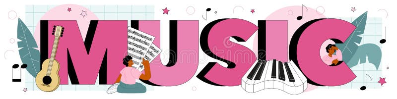 Music Typographic Header. Students Learn To Play Music Stock ...
