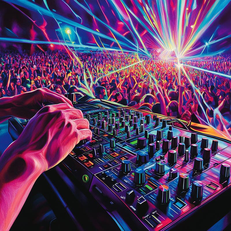 A DJ Plays His Music, Party, Drawing Sketch Hyper Realistic Stock ...