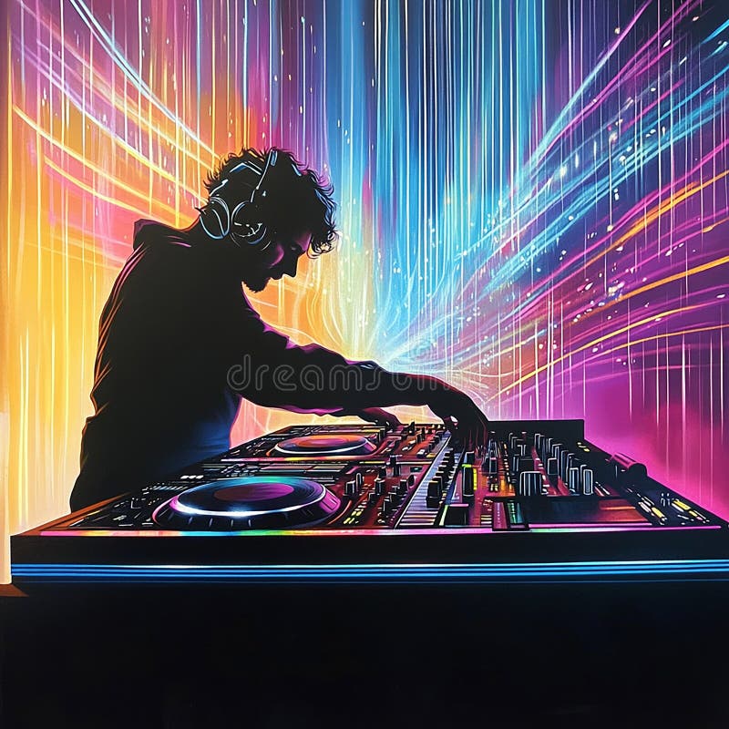 A Man DJ Plays Music, Drawing Sketch Hyper Realistic Stock Illustration ...