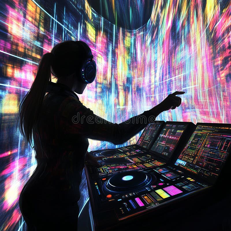 A Woman DJ Plays Music, Drawing Sketch Hyper Realistic Stock ...