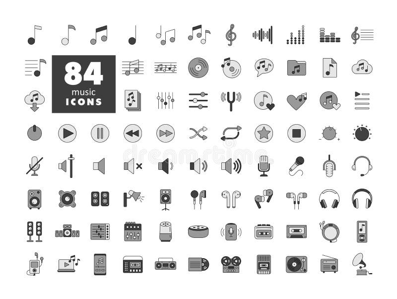 Music Vector Grayscale Icon Set Stock Vector - Illustration of disc ...