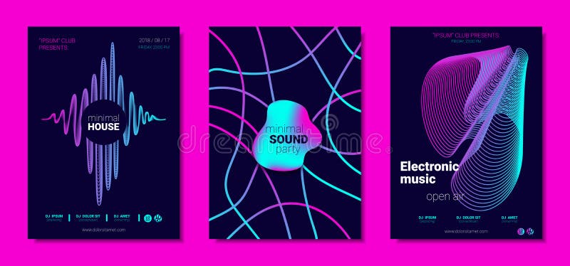 Music Posters Set Witn Wave Lines and Distortion. Stock Vector ...