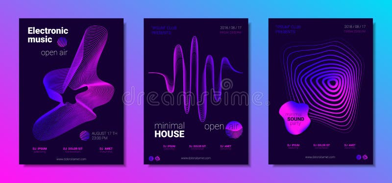 Music Posters Set Witn Wave Lines and Distortion. Stock Vector ...