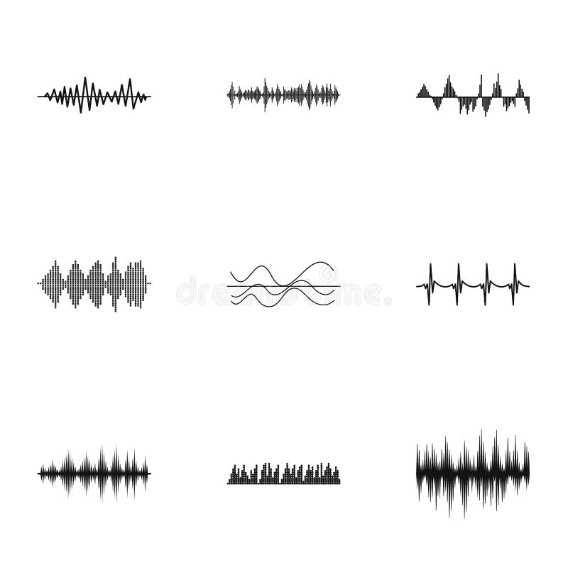 Music Wave Icons Set, Simple Style Stock Illustration - Illustration of ...