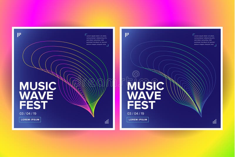 2 Music Wave Poster Design. Sound Flyer with Abstract Gradient Line ...