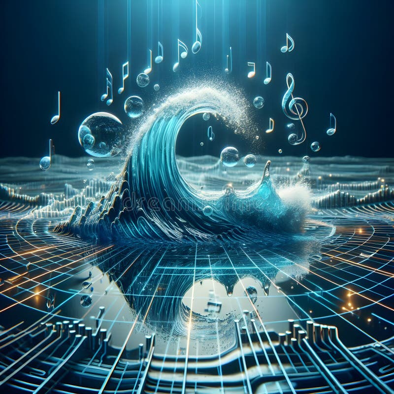 Music Wave Rising from Digital Circuit Board with Musical Notes and ...