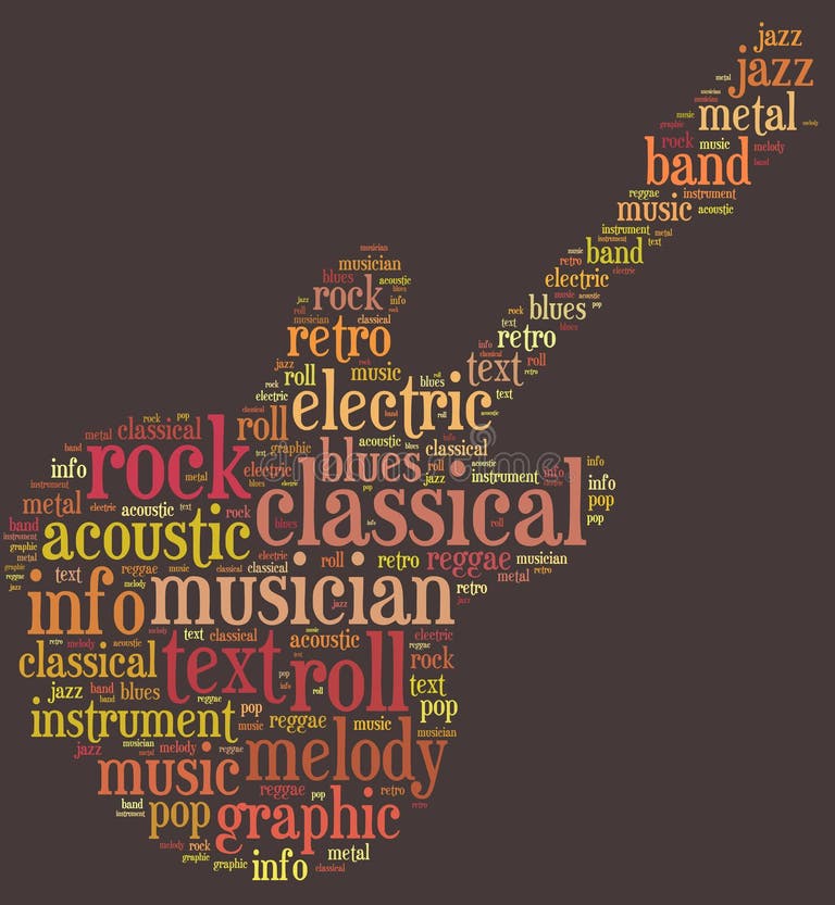Music Word Cloud Guitar Shape Stock Illustrations – 9 Music Word Cloud ...