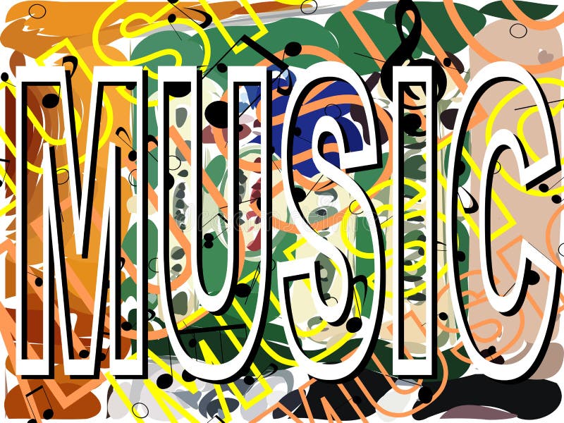 Music Word with Notes on Background Isolated Stock Illustration ...