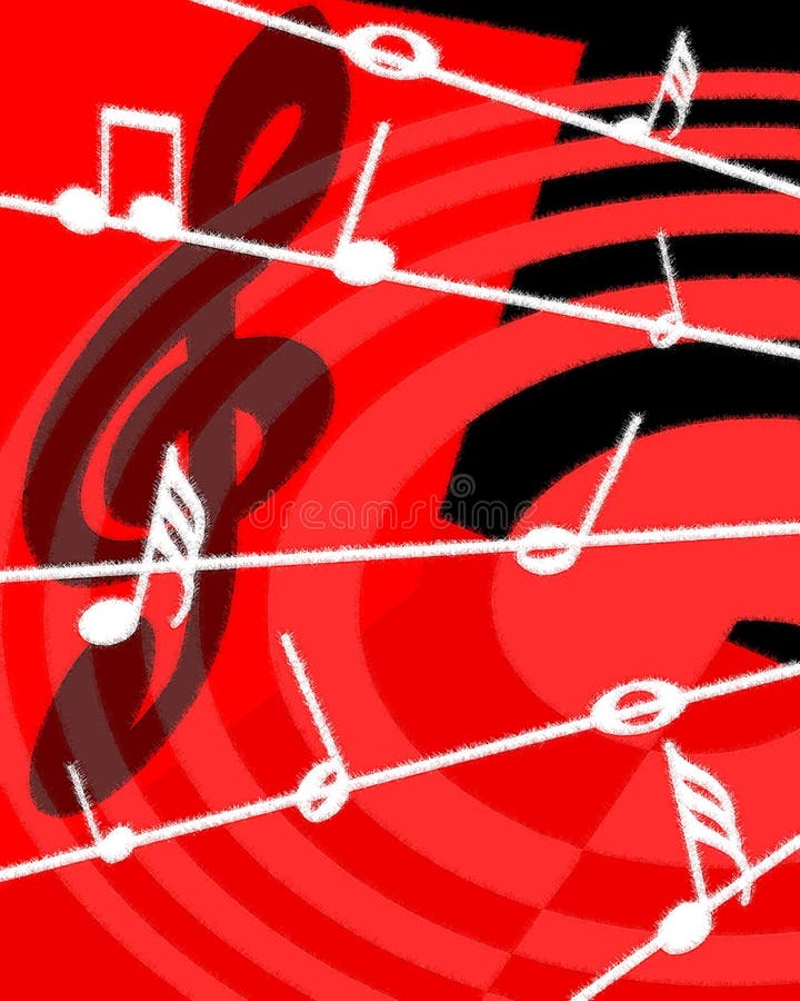Musical Background with Notes in Red Tones, Treble Clef, Music. Stock ...