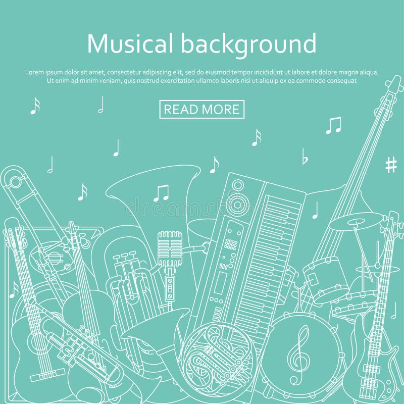 Musical Background Made of Different Musical Instruments, Treble Clef ...