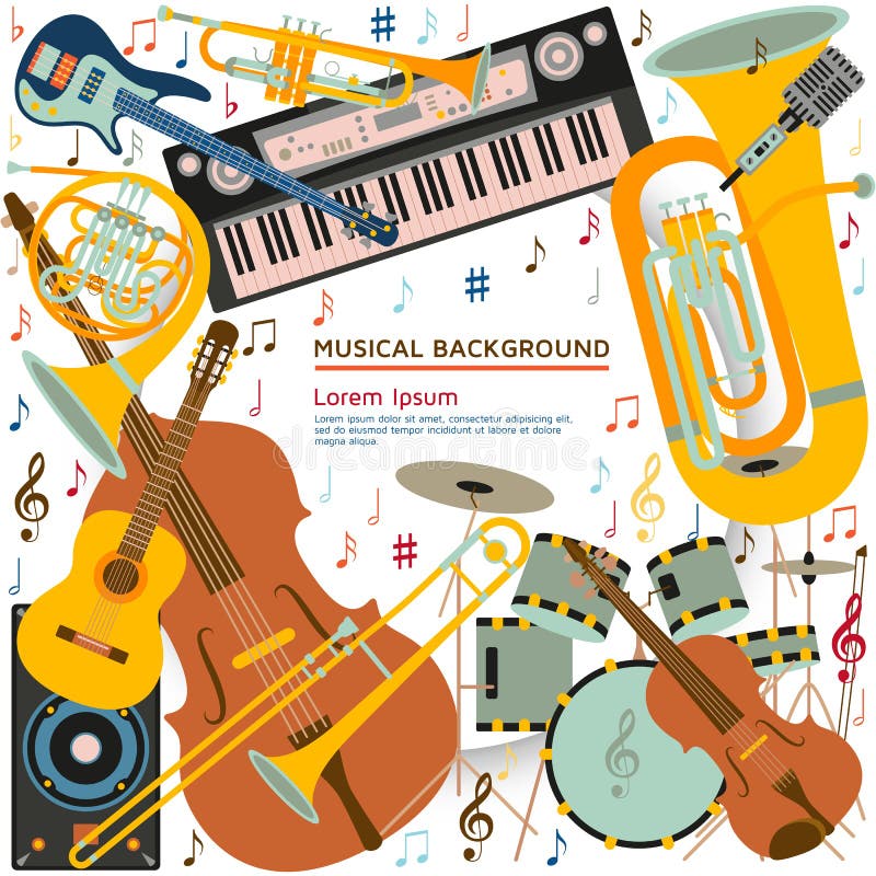Musical Background Made of Different Musical Instruments, Treble Clef ...