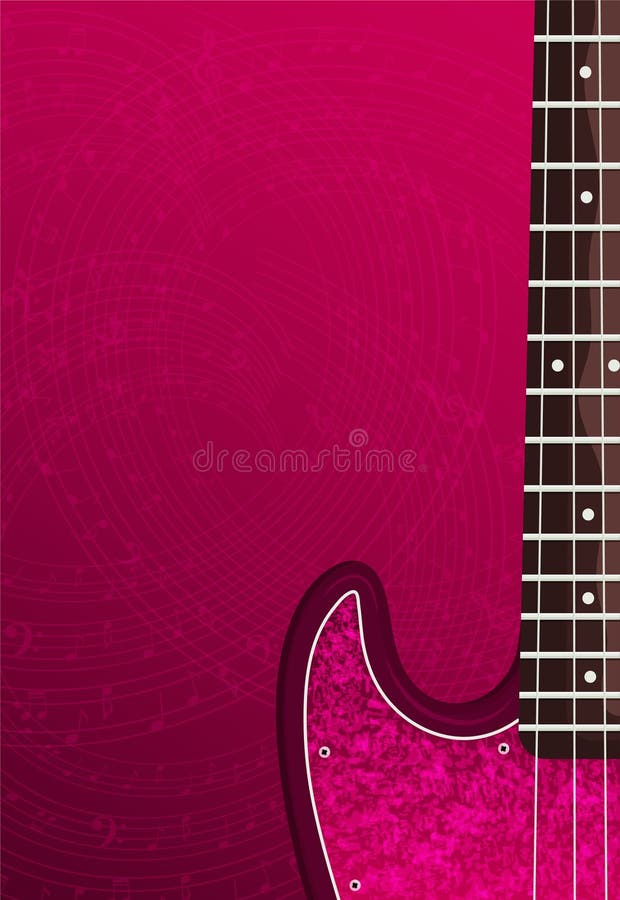 Musical Background Template with Guitar in Pink Tones Flat Vector ...