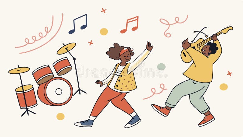 Musical Band Playing Instruments Cheerful Performance Graphic Vector ...