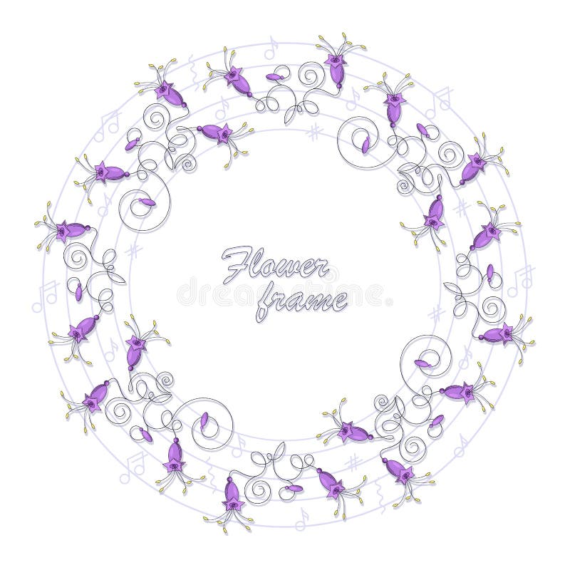 Musical Bells. Campanula Bell. Vector Flowers Frame, Border. Purple ...