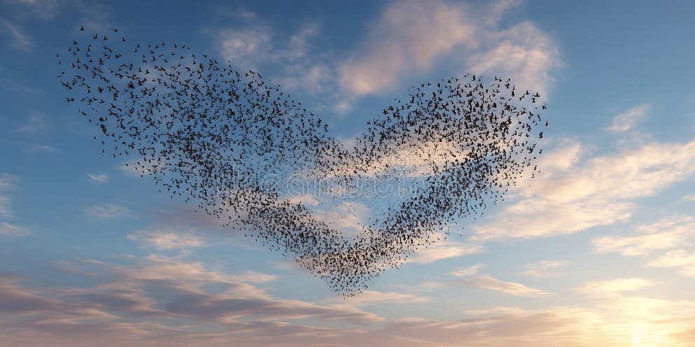 Musical Birds a HeartShaped Formation in the Sky Stock Illustration ...