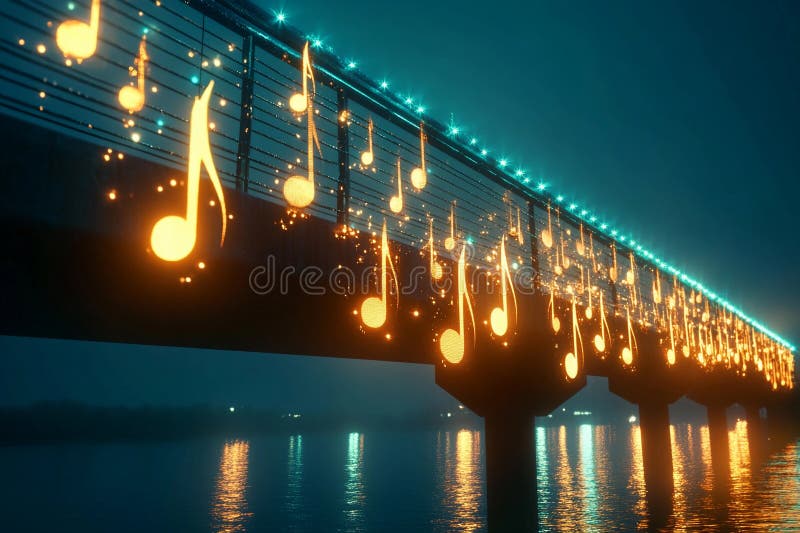 Musical Bridge Illuminated with Shining Notes Creating a Harmonious ...
