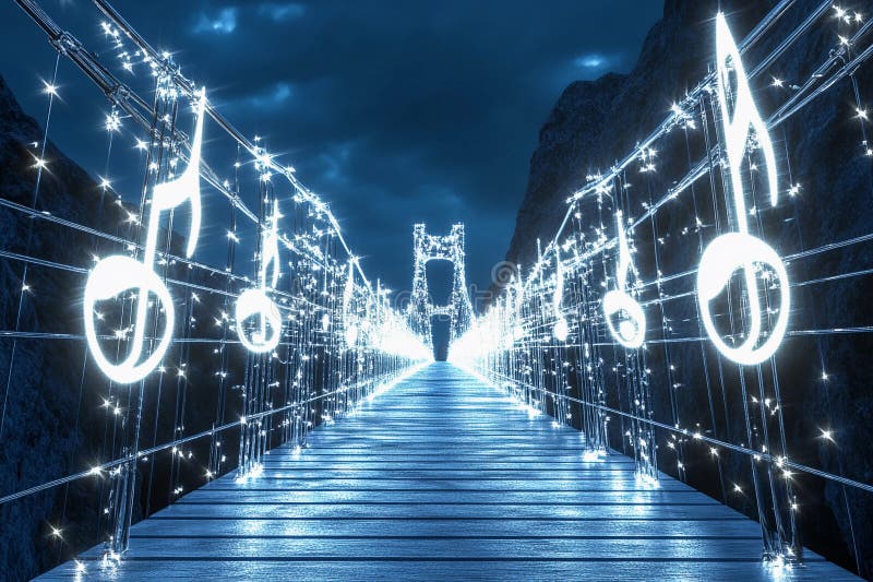 Musical Bridge Illuminated with Shining Notes Creating a Harmonious ...