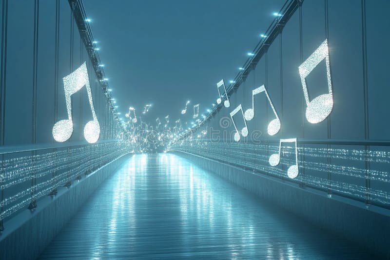 Musical Bridge Illuminated with Shining Notes Creating a Harmonious ...