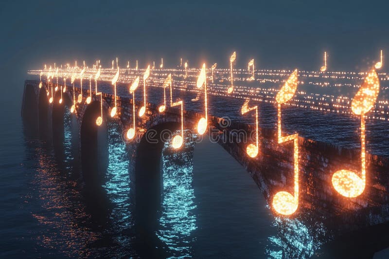 Musical Bridge Illuminated with Shining Notes Creating a Harmonious ...