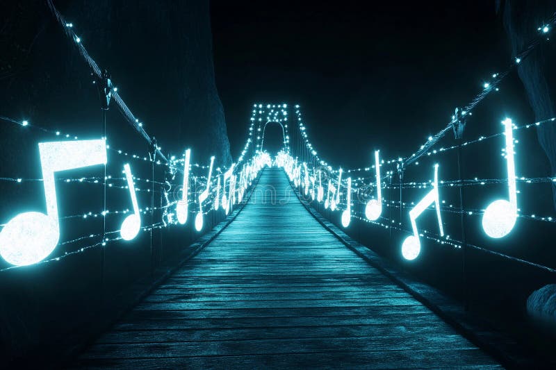 Musical Bridge Illuminated with Shining Notes Creating a Harmonious ...